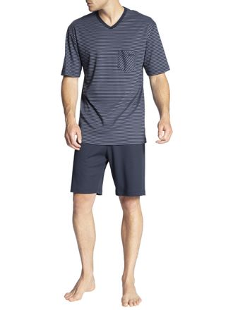 CALIDA Relax Streamline Kurz-Pyjama, V-Neck Herren, aus 100% Baumwolle, Hose mit stoffbezogenem Gummibund