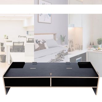 ZJchao Erh&ouml;hter Pr&auml;sentationsst&auml;nder, Schwarzer Monitorst&auml;nder aus Holz f&uuml;r Tastatur und Bildschirm, Schreibtisch-Organizer-Regalhalterung (Black)