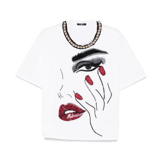 Balmain Stilvolles Applique T-Shirt - - Tops - Damen - Wei&szlig; - XS