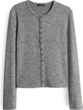 OPUS Damen Langarmshirt | SALTUS Slim Button-up Shirt aus Rippjersey Easy Grey, 40