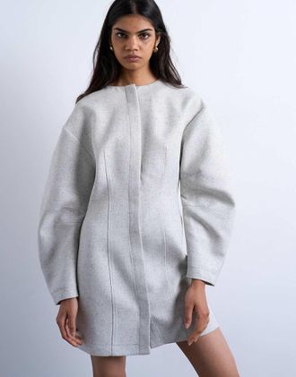 Topshop Robe courte structur&eacute;e coupe cocon - Gris chin&eacute; tiss&eacute;
