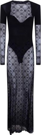 Marine Serre Monogram Mesh Langarm Maxikleid - - Dresses - Damen - Schwarzk - XS