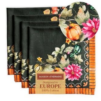 Maison d'Hermine Pumpkin Garden 100% Coton Lot de 4 Serviettes Douces et Confortables Parfaites pour Les Dîners, Mariages, Cuisine, Maison Thanksgiving/Noël (Dark Gree
