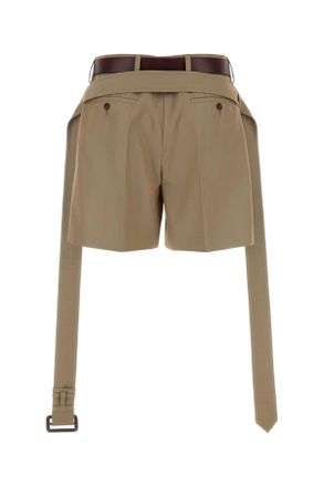Prada Womens Khaki Twill Shorts Mastice Co-Calfleather