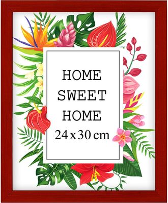 MG Design Rot Bilderrahmen 24 x 30 cm - Aus echtem Holz mit Acrylglas, zum Aufhängen & Aufstellen, für Fotos, Poster & Puzzle