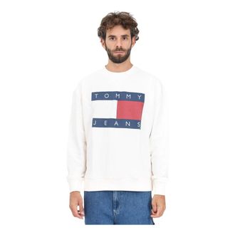 Tommy Jeans Wei&szlig;er Rundhalsausschnitt Pullover Casual Herbst Winter - - Sweatshirts & Hoodies - Herren - Wei&szlig; - L