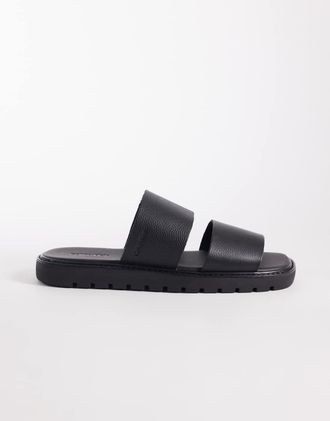 Calvin Klein Sandalen aus echtem Leder in Schwarz mit zwei Riemen