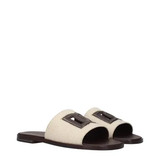 Dolce & Gabbana Fabric Logo Slippers - Beige