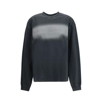Alexander Wang Femme, Sweatshirts et sweats &agrave; capuche, Noir, Taille: 36 FR T-shirt &agrave; Manches Longues avec Logo et Imprim&eacute; Halo R&eacute;fl&eacute;chissant