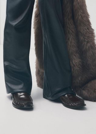 Mango Mocassins cuir froncé chocolat - Femme - 36 - MANGO