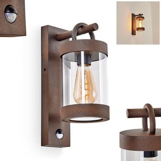 HOFSTEIN Außenwandleuchte Fulham, moderne Wandleuchte mit Bewegungsmelder aus Metall/Kunststoff in Rostfarben/Klar, Wandlampe für Balkon/Terrasse, An-/Ausschal