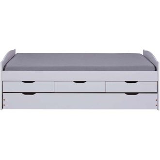 Inter Link SAS Lit avec tiroirs de rangement et deuxième lit gigogne inférieur en pin massif verni à leau blanc, 98 x 205 x 63 cm