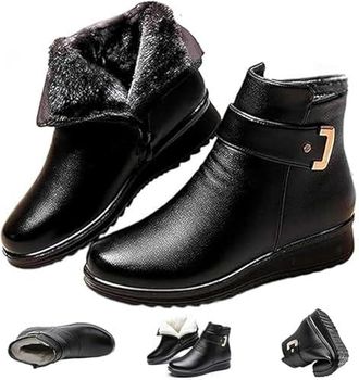 Generic Bottes orthop&eacute;diques en cuir v&eacute;ritable avec boucle en m&eacute;tal pour femme, chaudes et antid&eacute;rapantes, doubl&eacute;es de fourrure artificielle, imperm&eacute;ables, av