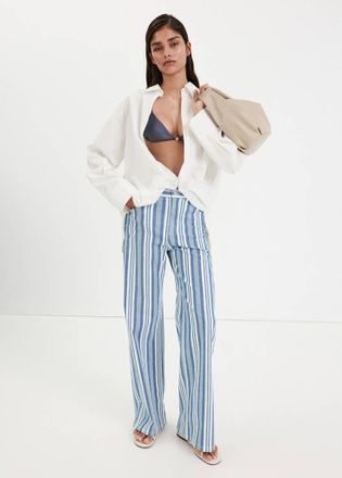 Mango Pantalon coton &agrave; rayures bleu - Femme - 32 - MANGO