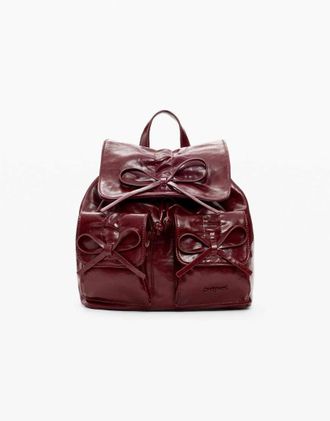 Desigual Kleiner, gl&auml;nzender Rucksack in Rot mit Schleife