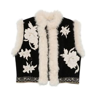 Forte_Forte Femme, Vestes, Noir, Taille: 40 FR Gilet ouvert &agrave; broderies florales