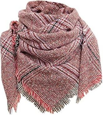 Generic Ensemble bonnet et &eacute;charpe pour gar&ccedil;on et printemps pour femme - &Eacute;l&eacute;gant, doux, &eacute;pais - &Agrave; carreaux - &Eacute;charpes g&eacute;antes - Motif bleu, Rouge past&egrave;que, ta