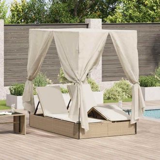 vidaXL Transat double avec toit Beige 205 x 129 x 200 cm Rattan PE vidaXL
