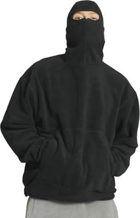 Generico Sweat à capuche Ninja pour homme avec cagoule fermeture éclair 1/4 automne et hiver, sweat chaud décontracté à manches longues confortable, Noir, XXXL