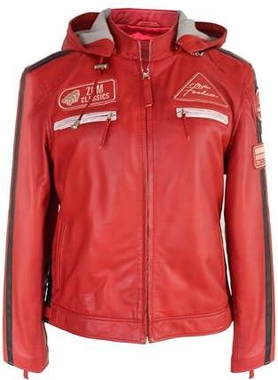 Zerimar Veste de motard en cuir véritable pour femme - Veste élégante et moderne - Cuir durable - Design polyvalent et sophistiqué - Couleur rouge Taille XXL