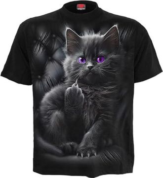 Spiral Cattitude Unisexe T-Shirt Manches Courtes Noir 3XL 100% Coton Regular/Coupe Standard