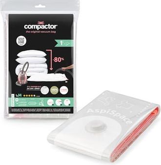 Compactor Vakuumbeutel Gr&ouml;&szlig;e M 90x55 cm - Kompressionsbeutel f&uuml;r Kleidung, Decken, Kissen - Mit Staubsauger verwendbar - Luftdichter, wiederverwendbarer Beutel 