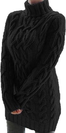 Generic Pull Polaire Femme Hiver Chaud Pull Tunique Femme Leeveturtlenec Haut Hiver Taille Long Robe Ample Femmes Sweat Chic Et Elegant Black XXL