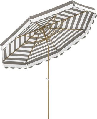 OUTSUNNY Parasol de jardin inclinable octogonal dim.2,7 x 2,4m manivelle m&eacute;tal effet bois tissu upf 50+ gris taupe blanc