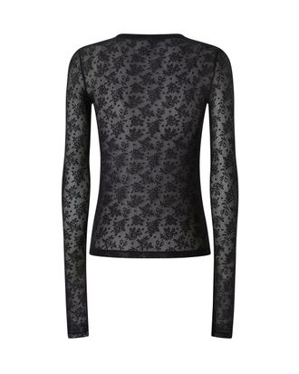 Pinko Womens Long-Sleeved Lace Slim-Fit T-Shirt Black Limousine Polyamide Jumpers Sweater