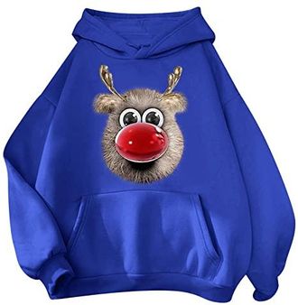 Generic Sweat &agrave; capuche &agrave; manches longues avec poche pour femme - Imprim&eacute; mignon - Printemps 2026, bleu, XXL