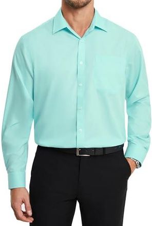 Hisdern Chemise Vert Menthe à Manches Longues pour Hommes Chemise Habillée en Fibre de Bambou Coupe Régulière Chemise sans Repassage avec Poche,4XL