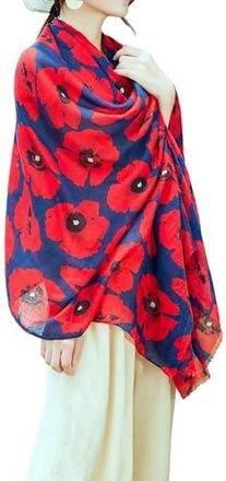 GFM Écharpe ou écharpe pashmina imprimé coquelicots, Ppyscf-99-bleu marine - (PPYSCF-99-GHNL)