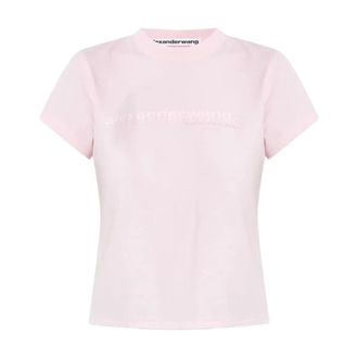 Alexander Wang Femme, Tops, Rose, Taille: 40 FR Shrunken Logo T-Shirt
