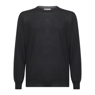 Brunello Cucinelli Homme, Pulls, Noir, Taille: 3XL Pull l&eacute;ger avec &eacute;cussons