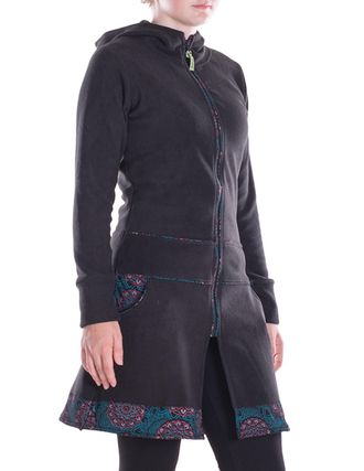 vishes Alternative Bekleidung - Damen lange Fleecejacke Hippiemantel &Uuml;bergangsjacke-n Kapuze schwarz 40