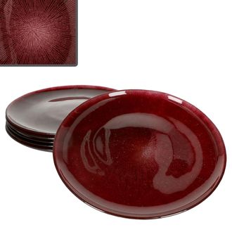 MamboCat 6er Set Suez Speiseteller I Ø27cm I Dunkelroter Essteller aus Glas mit Relief & Glitzereffekt für 6 Personen I Hauptmahlzeit, Vorspeisenplatte I Weihn