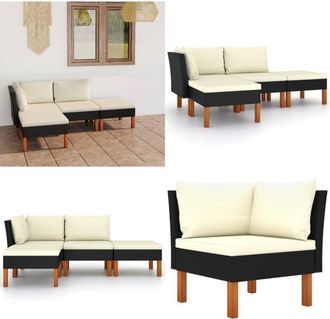 vidaXL 4-tlg. Garten-Lounge-Set mit Kissen Poly Rattan Schwarz - Gartenger&auml;te - Gartenm&ouml;bel - Loungem&ouml;bel - Outdoor M&ouml;bel - Esszimmergarnitur - Home & Living