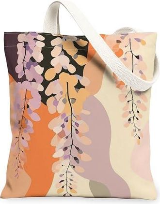 Generic Sac fourre-tout en toile de glycine du milieu du si&egrave;cle pour faire du shopping, 33 x 38,1 cm, sac d&eacute;picerie r&eacute;utilisable r&eacute;tro funky groovy floral pou