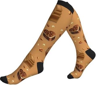 Generic Hommes Femmes Chaussettes Compression Motif Chocolat Chaussette Running Retro Chaussettes Cyclisme Respirant Chaussettes Sport Pour Trekking Cyclisme 