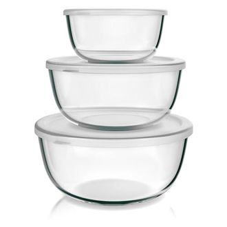 Arendo Salatsch&uuml;ssel aus Glas mit Deckel - Glassch&uuml;ssel 3er Set - 1100ml + 2700ml + 4400ml - R&uuml;hrsch&uuml;sseln klein bis gro&szlig; - Borosilikatglas - Glasschale Sala