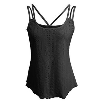 Generic Haut d&eacute;t&eacute; &agrave; bretelles spaghetti pour femme - Long noir - Sans manches - En mousseline de soie - Haut de sport - &Eacute;l&eacute;gant - Col en V - Tunique ample - D