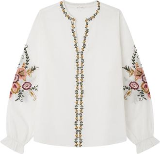 Springfield Damen Blusa Bordados Flores Bluse, BEIGE/Camel, 40