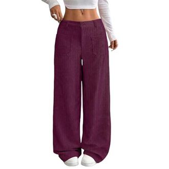 Generic Pantalon Palazzo ample en velours côtelé de couleur unie avec 4 poches pour femme, avec rehausseurs en cordon, confortable, doux et confortable, Rouge