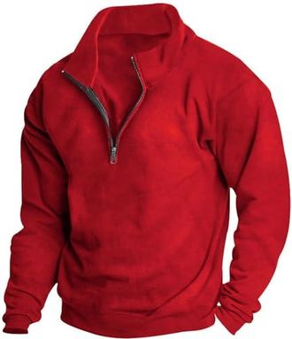 Generic Sweat-shirts pour hommes sans capuche &agrave; demi-fermeture &eacute;clair &agrave; manches longues en polaire &agrave; col debout &agrave; manches longues pour hommes, pull &agrave; col polo