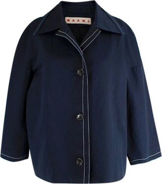 Marni Blue Boxy Jacket with Contrast Stitching Size S
