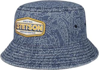 Stetson Chapeau en Coton Paisley Logo Bucket Femme/Homme - DEte de Peche Soleil Printemps-ete Ete - XL (60-61 cm) Bleu