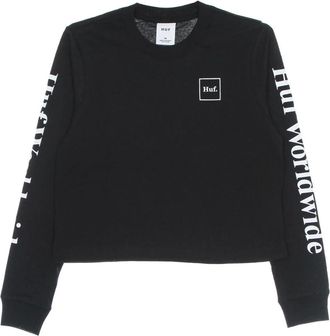 HUF Huf, Femme, Tops, Noir, Taille: 40 FR T-shirt court &agrave; manches longues et col rond