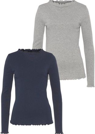 Flashlights Langarmshirt (Packung, 2-tlg., 2er- Pack) sehr figurbetonte Passform, gekräuselter Ausschnitt