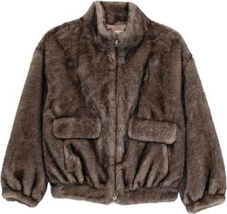 Betta Corradi Femme, Vestes, Brun, Taille: 40 FR Manteau en fausse fourrure et peau lain&eacute;e