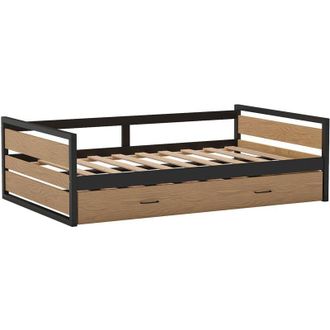 Vente-Unique Vente-Unique - Lit gigogne 120 x 200 cm et 90 x 200 cm - MDF, pin et m&eacute;tal - &Eacute;co-responsable, fabrication europ&eacute;enne - Charge max 120 kg